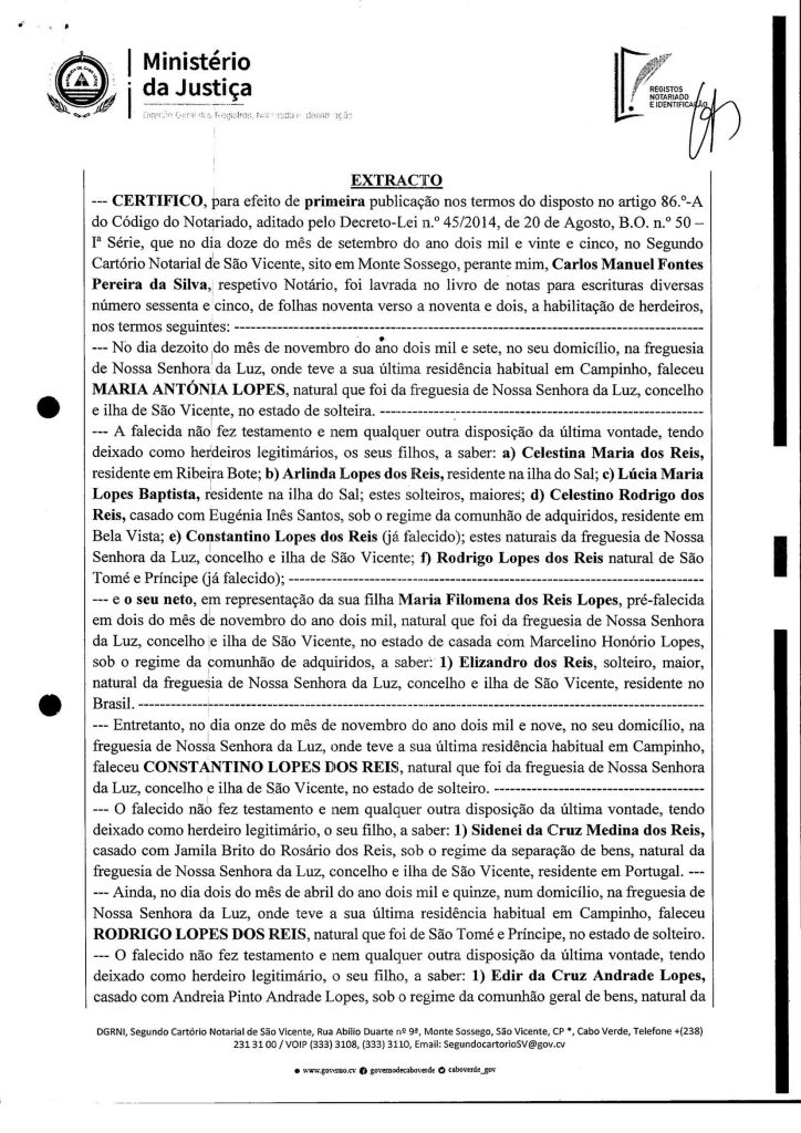 2. Cartório Notarial de S. Vicente - Habilitação de Herdeiros de Maria ...